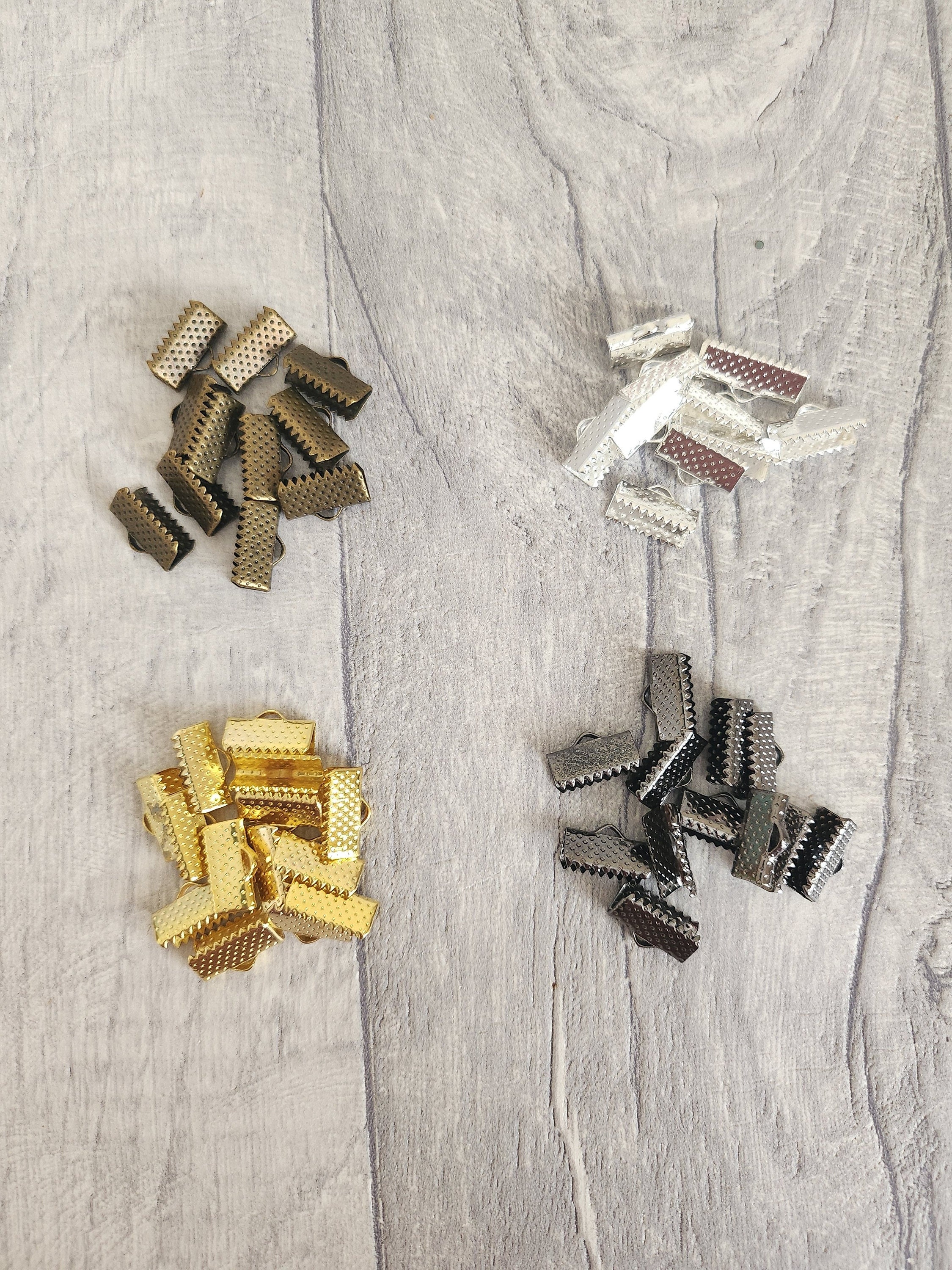 12mm Ribbon Ends X 50, Textured End Crimps, Gold, Silver, Antique ...