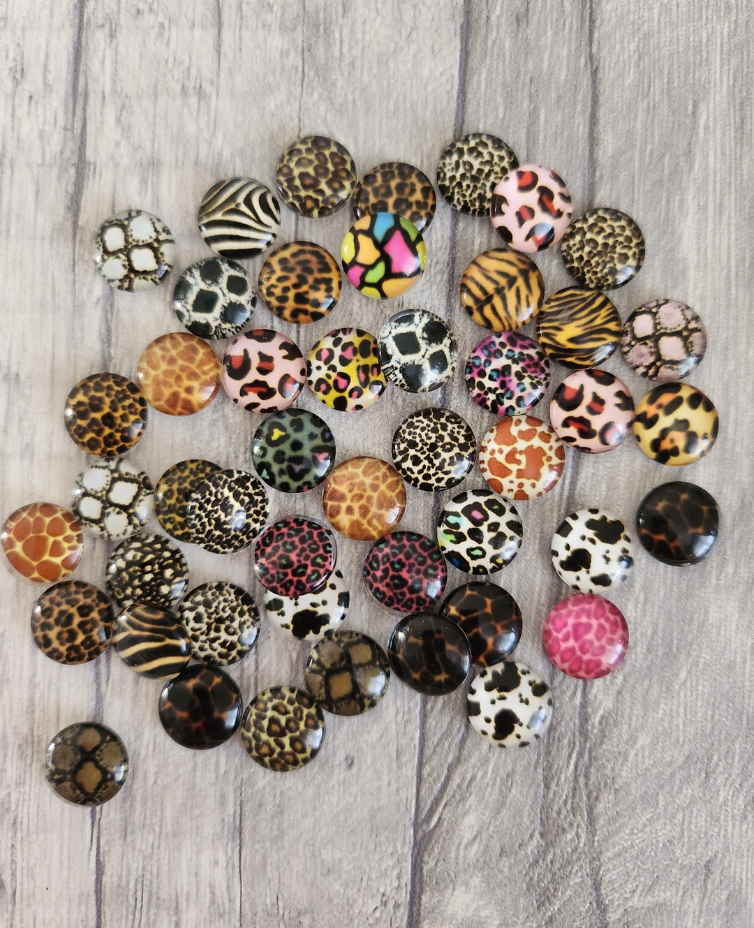 Animal Print Glass Cabochons X 20, Round Flatback, Crafts, Scrapbook ...
