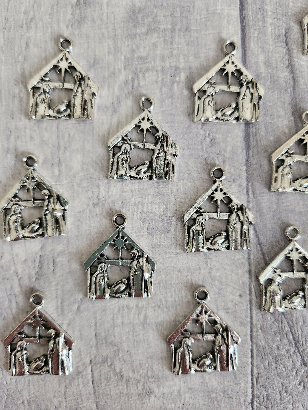 Nativity Charms, Christmas Charms, Tibetan Style, Antique Silver ...