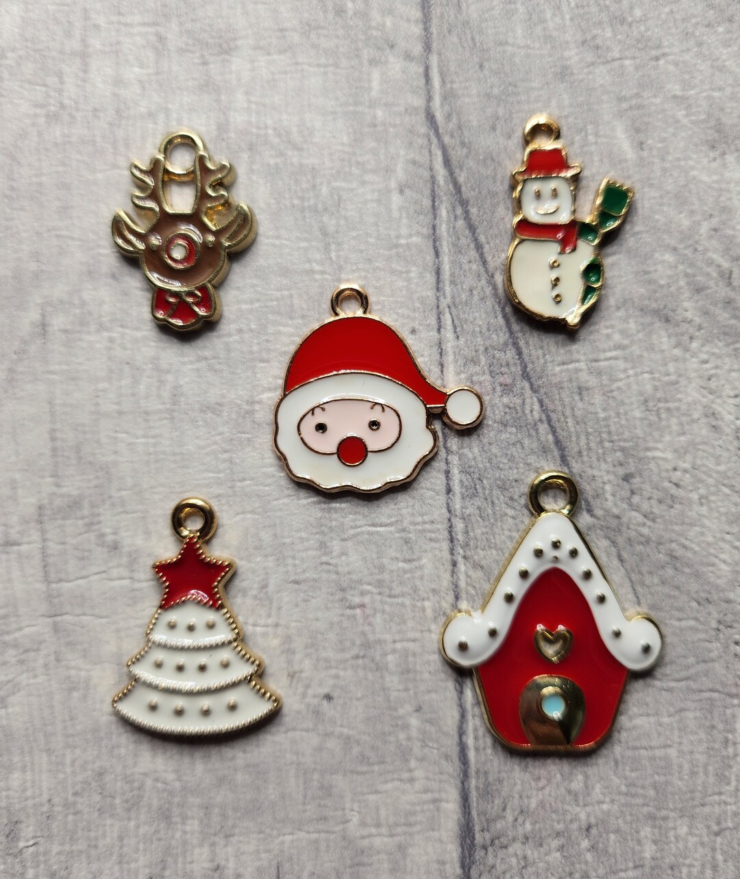 Mixed Pack Enamel Christmas Charms, Santa, Christmas Tree, Snowman ...