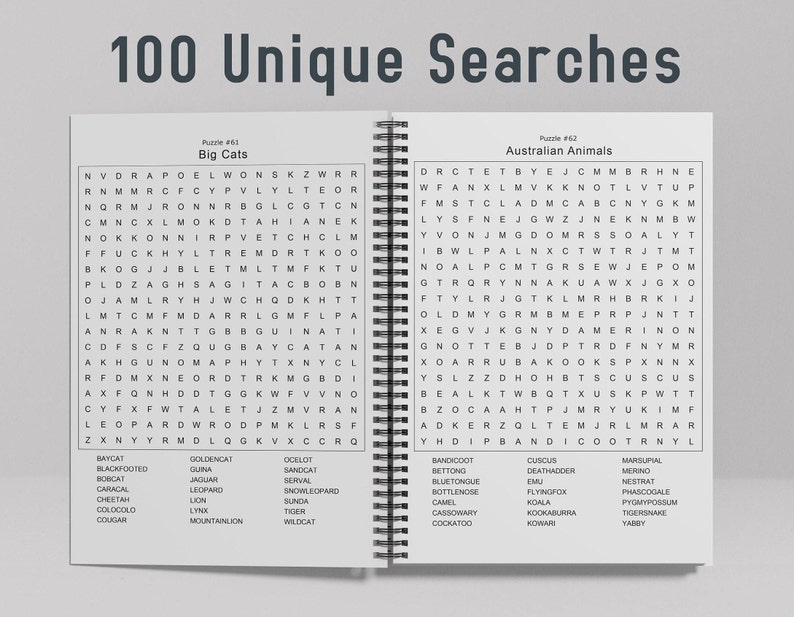 Animal Word Search Book: 100 Animal Themed Word Searches - Etsy