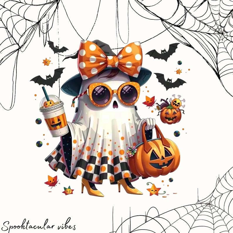 Halloween Ghost Girl Clipart Bundle, Cute Spooky Digital Download ...