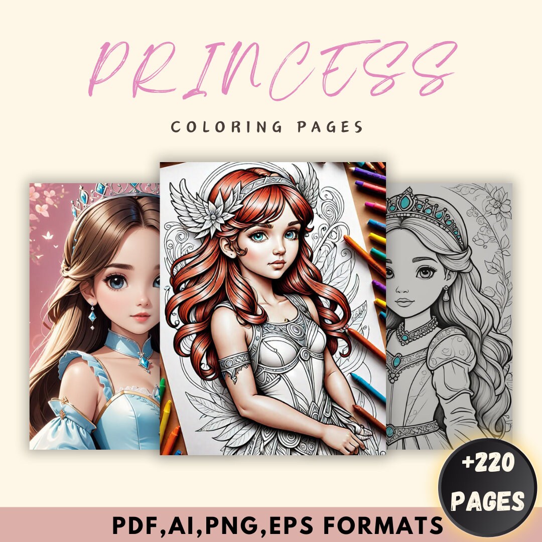 Regal Royalty | + 220 Princess Coloring Pages Bundle - Etsy