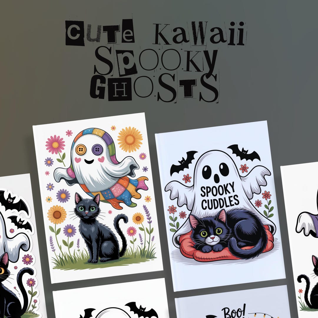 9 Halloween Ghost Cat Cliparts Bundle – Cute Kawaii Spooky Ghosts ...