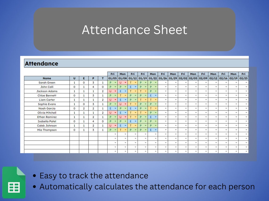 Attendance Tracker, Student, Employee, Club, Customizable Google Sheets ...