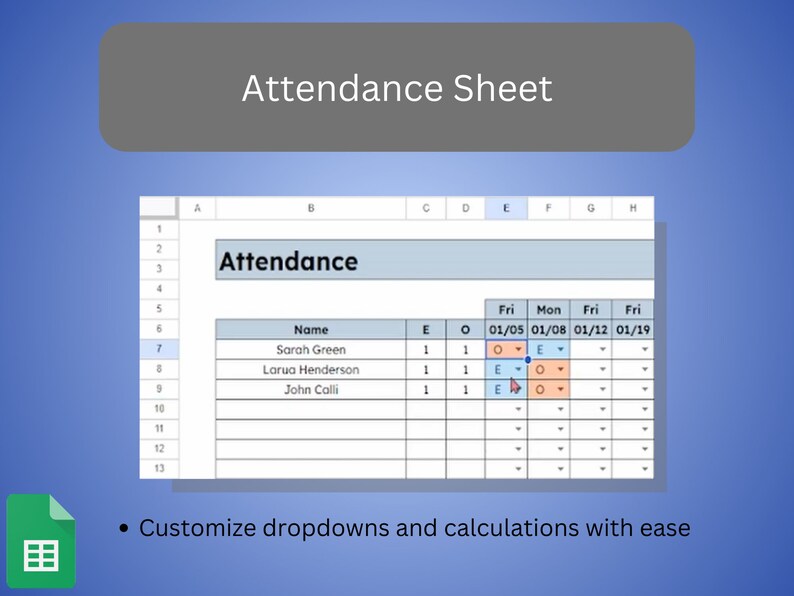 Attendance Tracker, Student, Employee, Club, Customizable Google Sheets ...