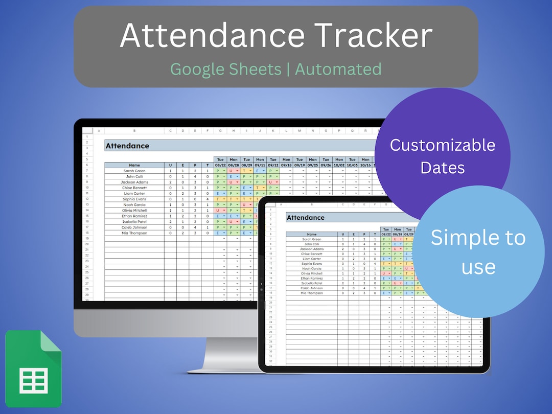 Attendance Tracker, Student, Employee, Club, Customizable Google Sheets ...