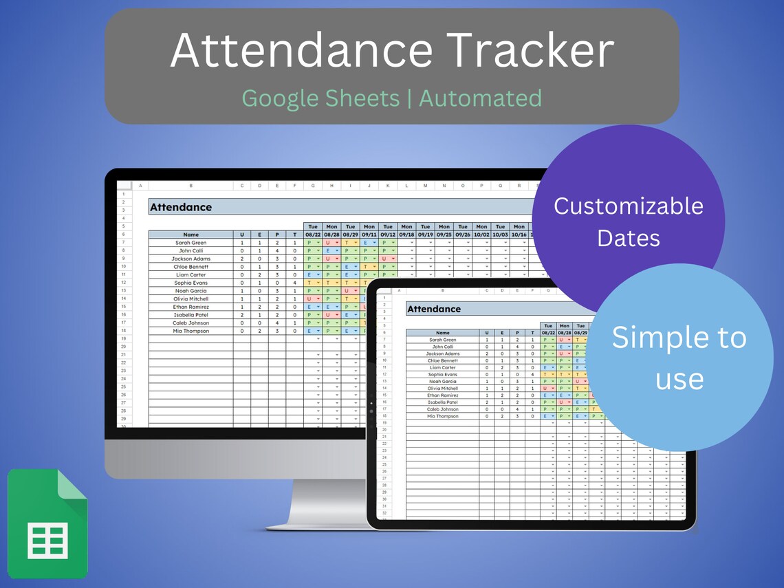 Attendance Tracker, Student, Employee, Club, Customizable Google Sheets ...