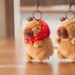 Capybara Plush Keychain, Custom Plush, Stawberry Hat Capybara, Mini Cute Keychain, Kawaii Gift ...