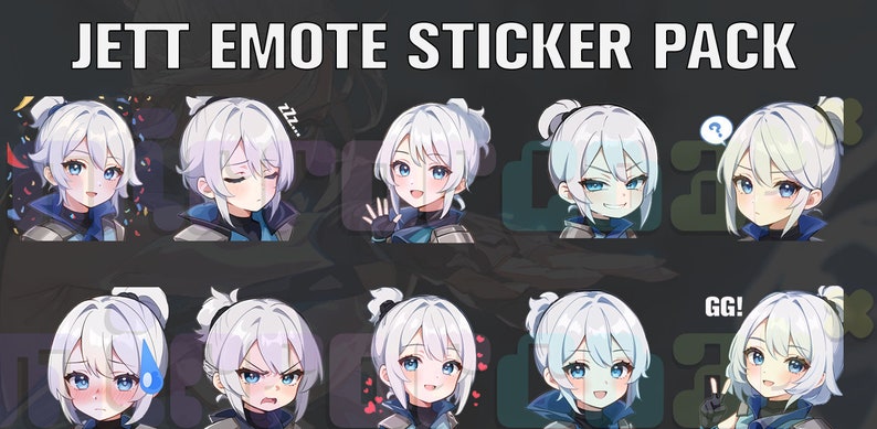Jett Valorant Emote Sticker Pack: Twitch, Discord, Youtube (digital ...