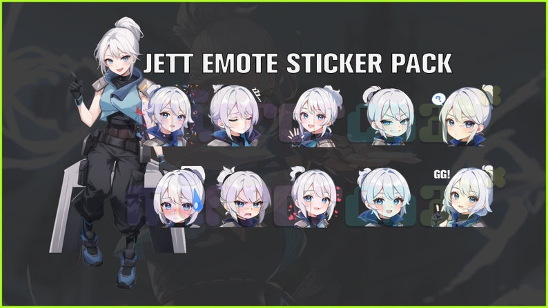 Jett Valorant Emote Sticker Pack: Twitch, Discord, Youtube (digital ...