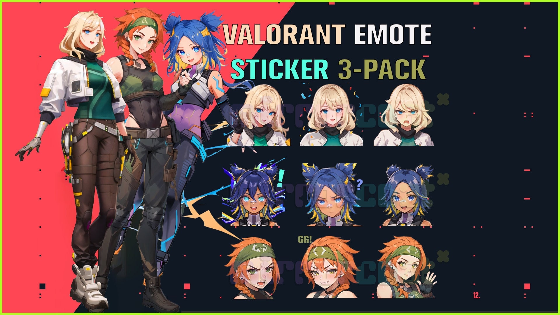 Valorant 3pack, Neon/deadlock/skye, Twitch, Discord, Youtube, YT ...