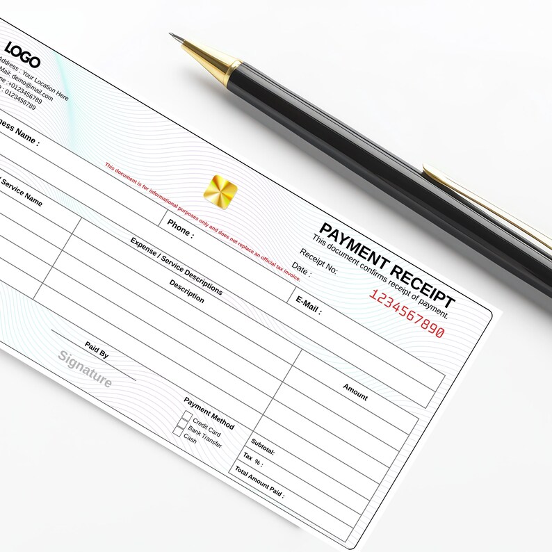 Payment Receipt Template | Editable in Canva | Horizontal A4 Print ...