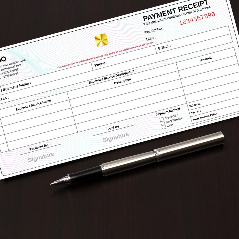 Payment Receipt Template | Editable in Canva | Horizontal A4 Print ...