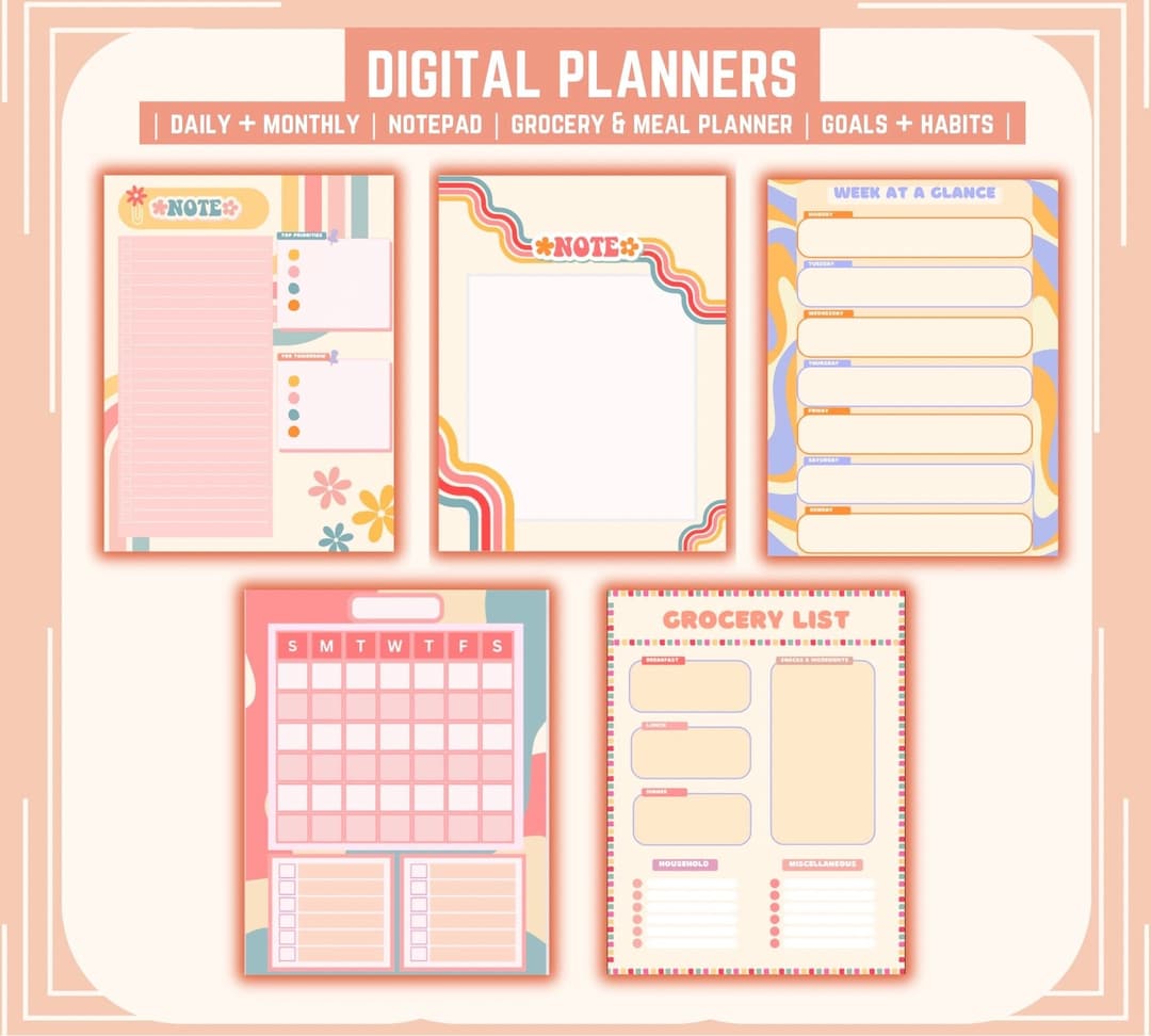 Groovy Digital Planner & Template Set Retro Boho 70's Inspired Personal ...
