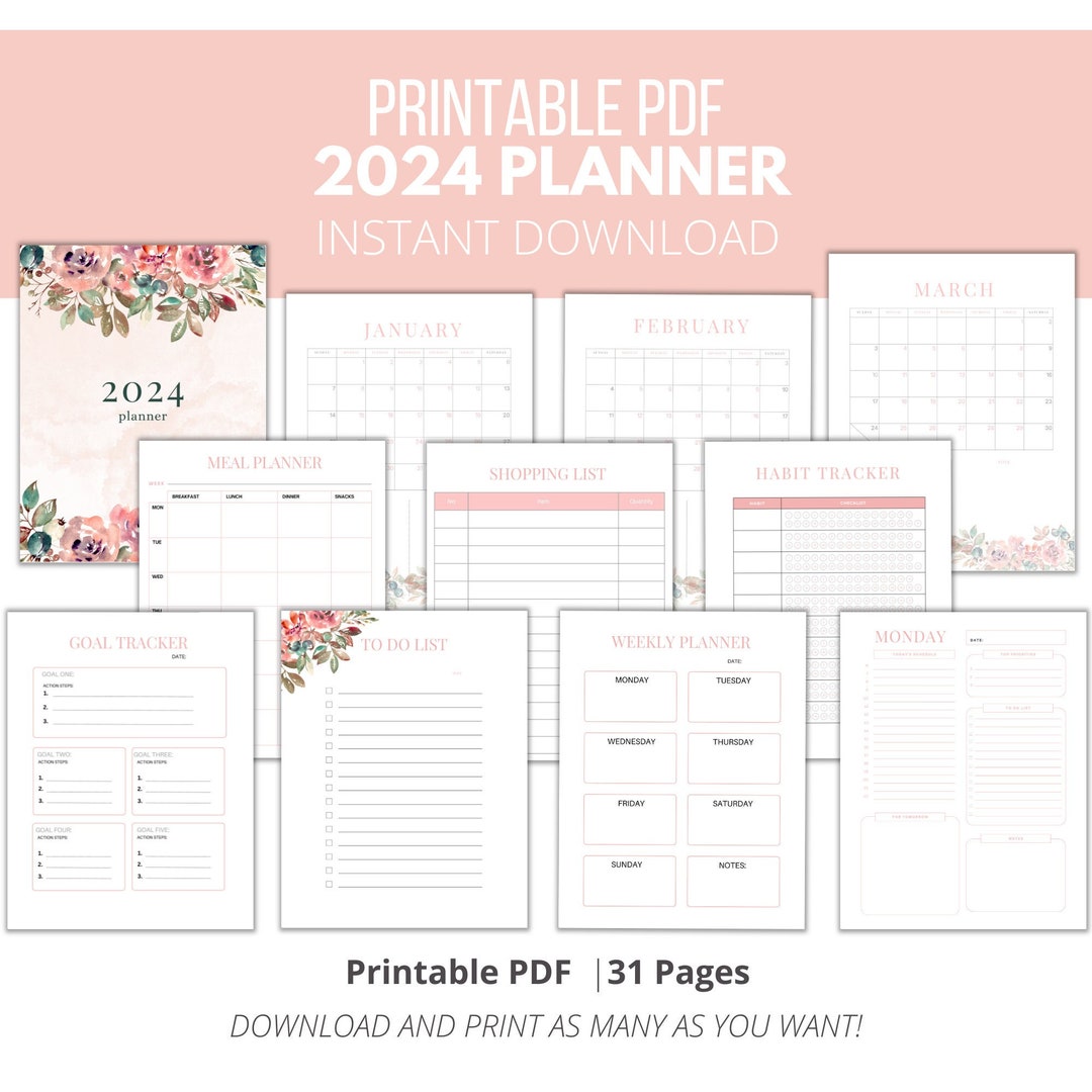 2024 Planner Printable Pdf, Weekly Planner, Daily Planner, Instant ...