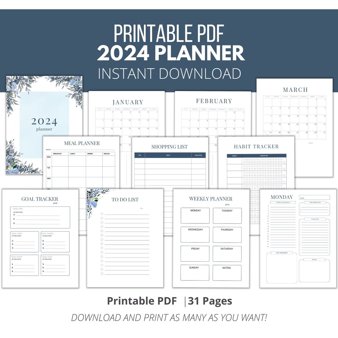 2024 Planner Printable Pdf, Calendar, Daily Planner, Weekly Planner ...