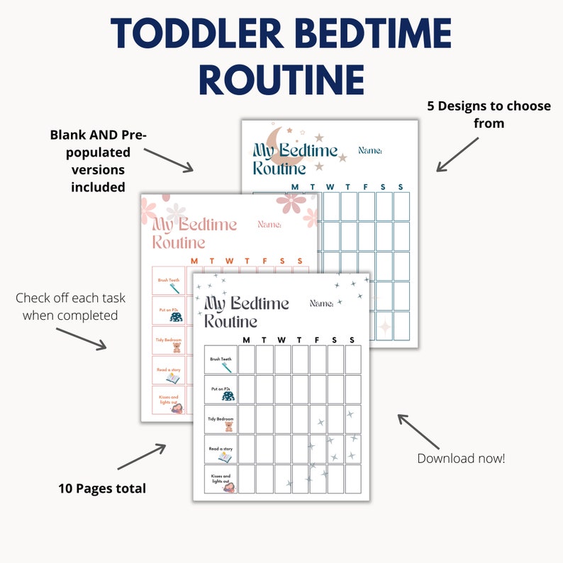 Toddler Bedtime Routine, Nighttime Routine for Preschoolers, Prek Bedtime Checklist, Toddler ...