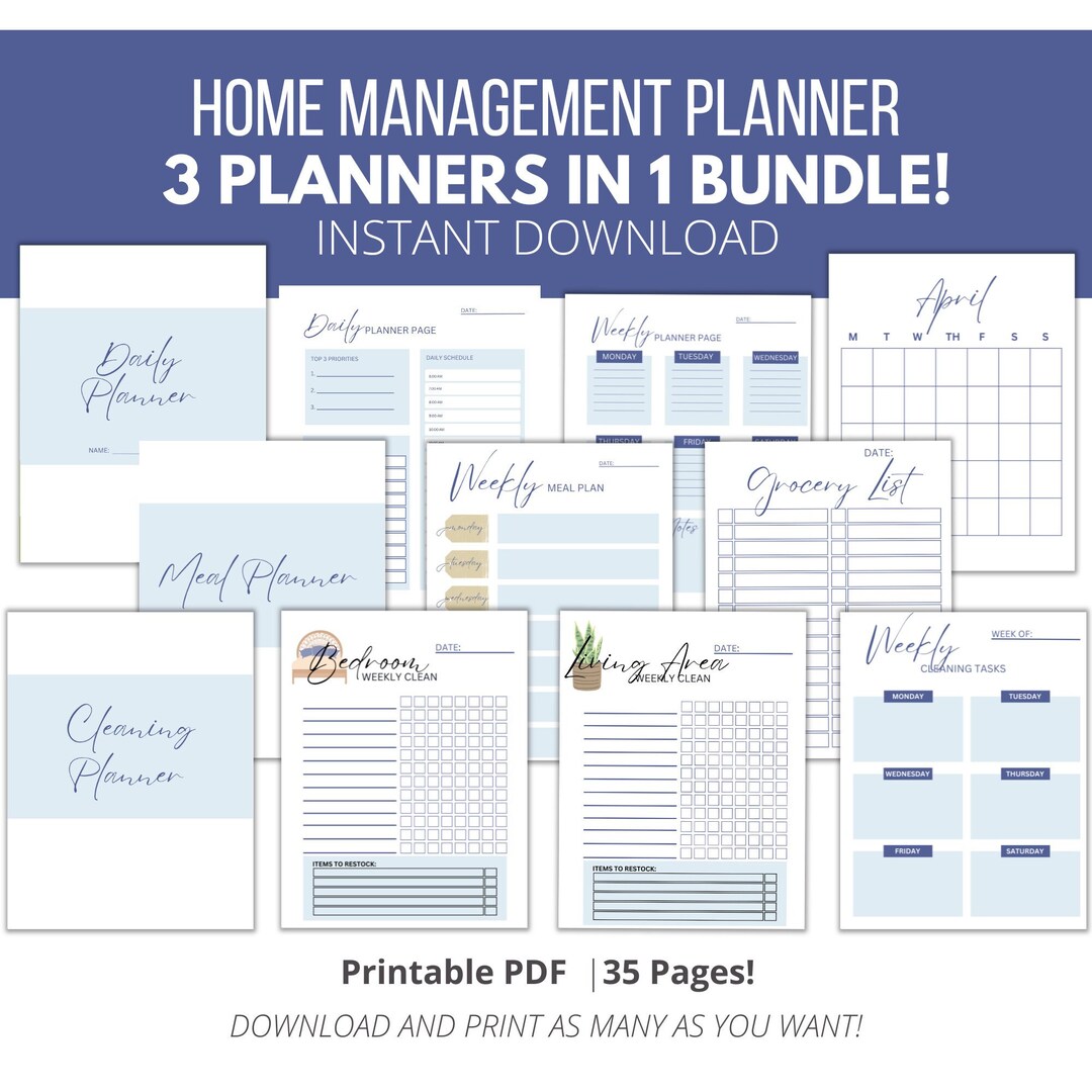 Home Management Planner Printable Binder, Household Planner, Daily ...