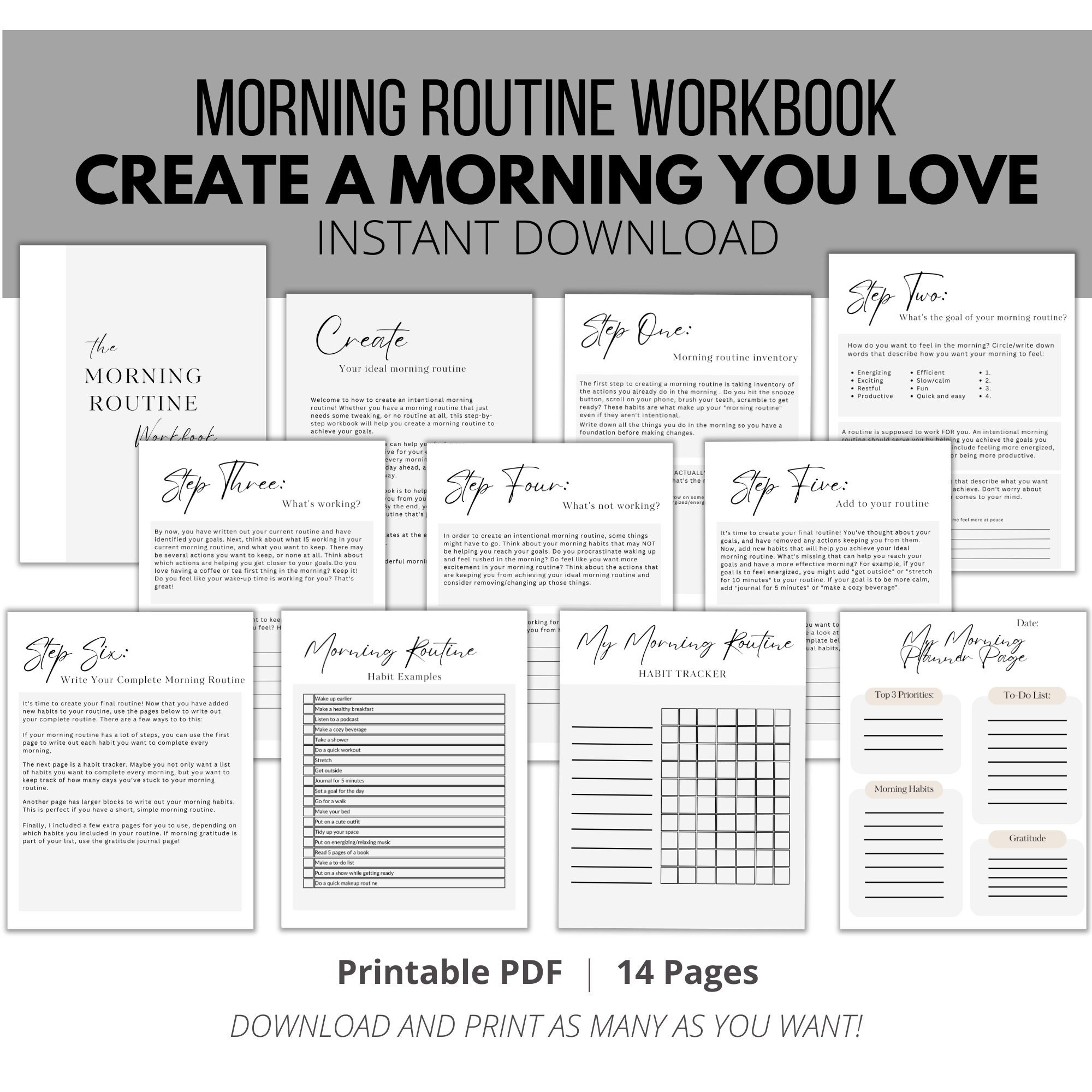 Intentional Morning Routine Workbook Printable, Create a Morning ...