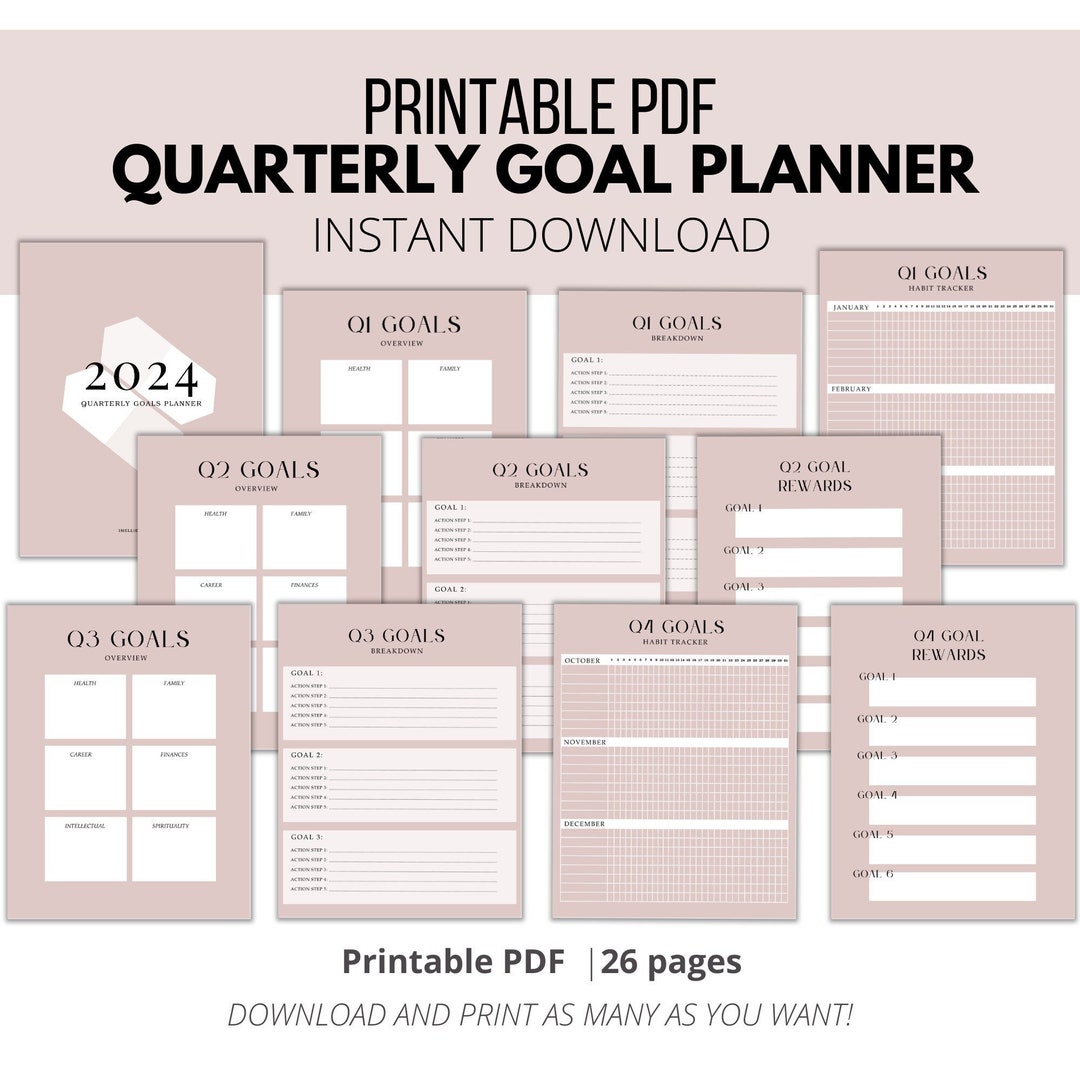 Quarterly Goal Planner 2024, 12 Week Goal Workbook, Simple, Minimal ...