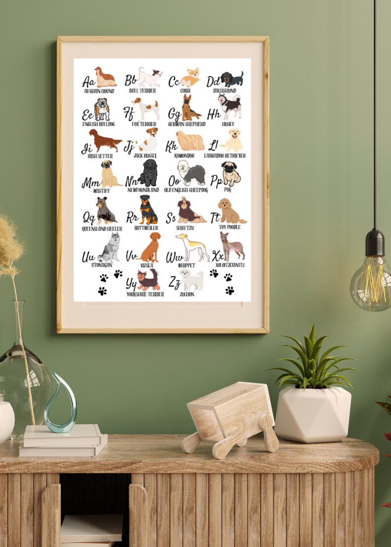Printable Dog Alphabet, Dog Wall Art Print, Digital Download, A-Z Dog ...