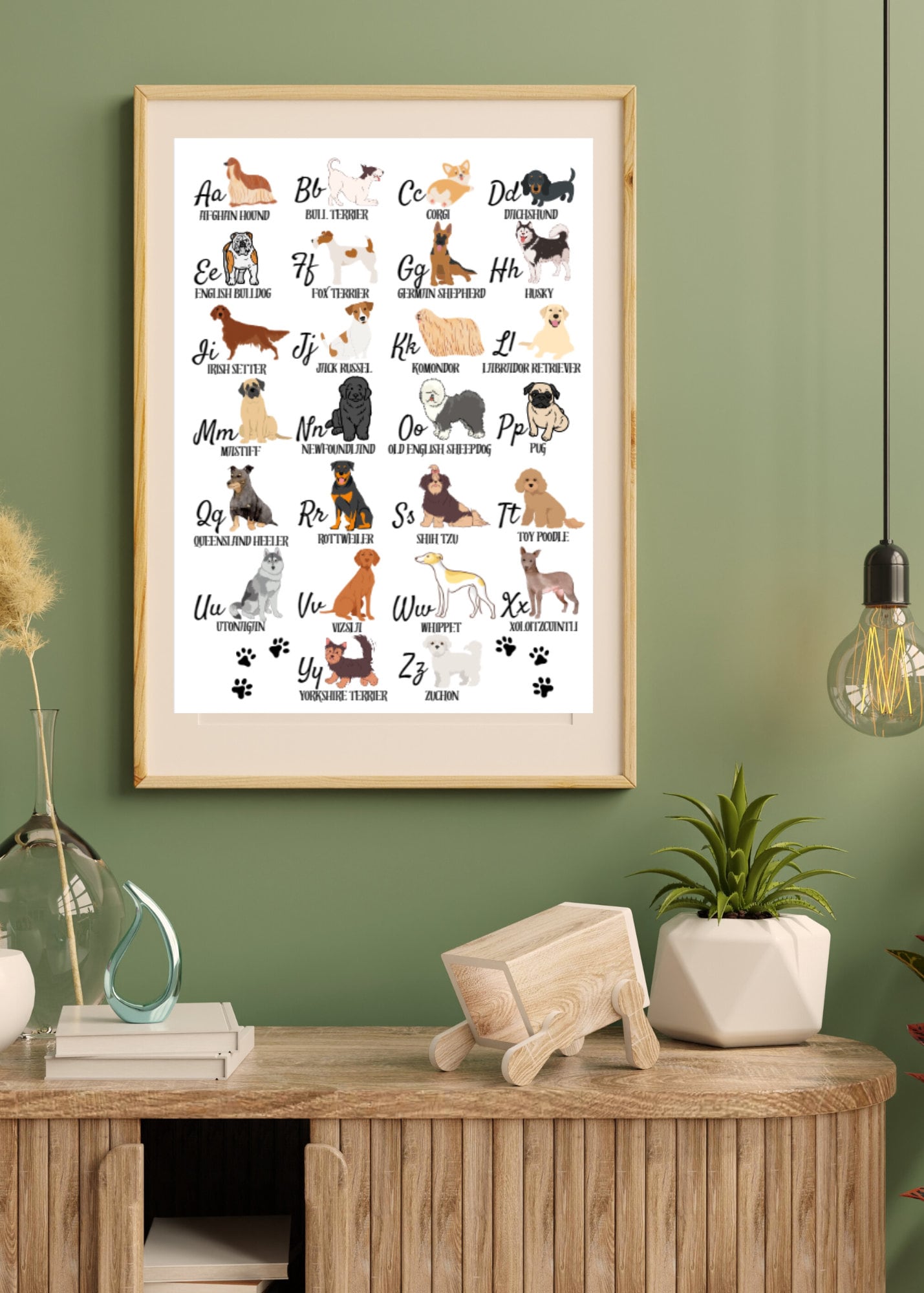 Printable Dog Alphabet, Dog Wall Art Print, Digital Download, A-Z Dog ...