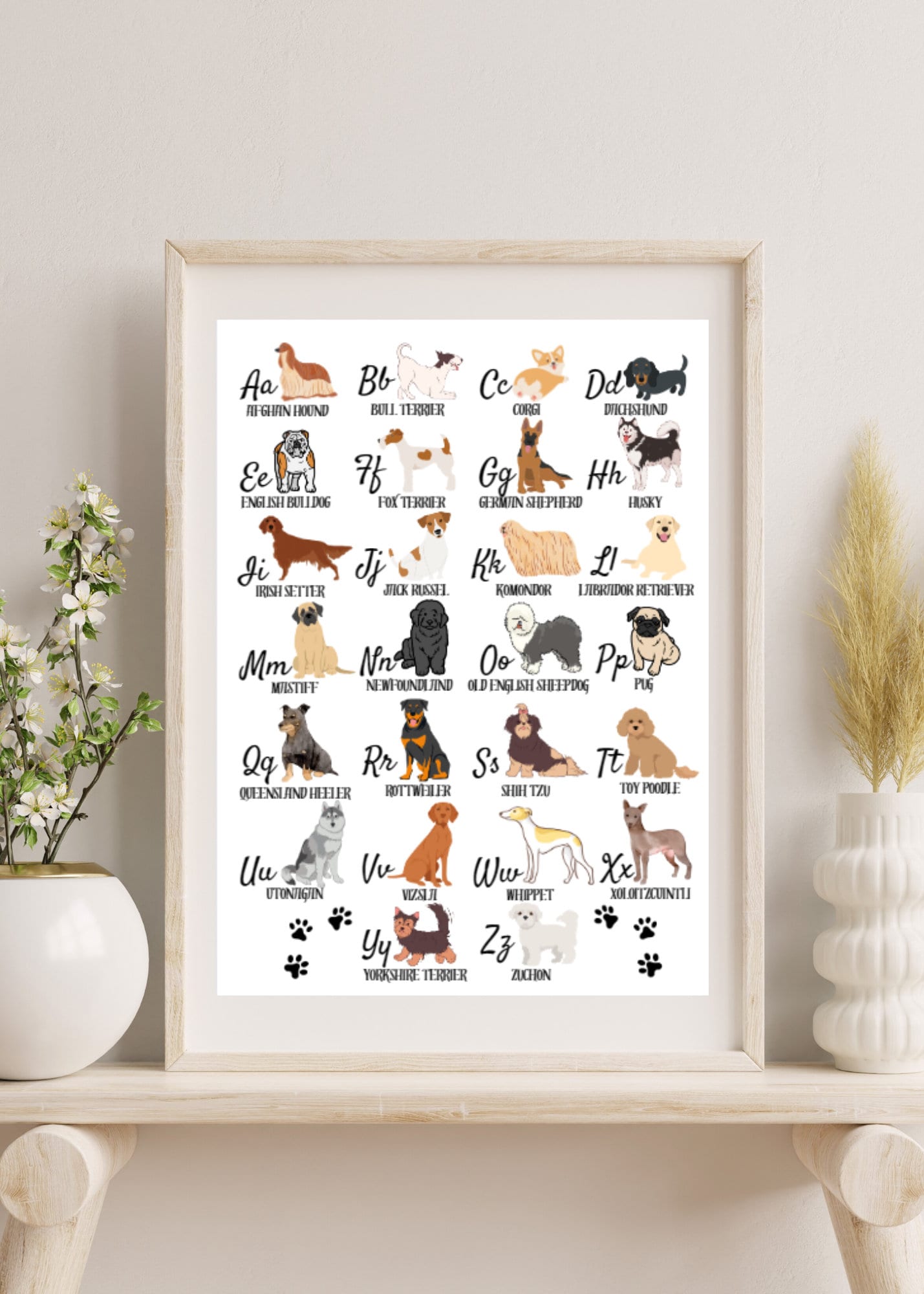 Printable Dog Alphabet, Dog Wall Art Print, Digital Download, A-Z Dog ...