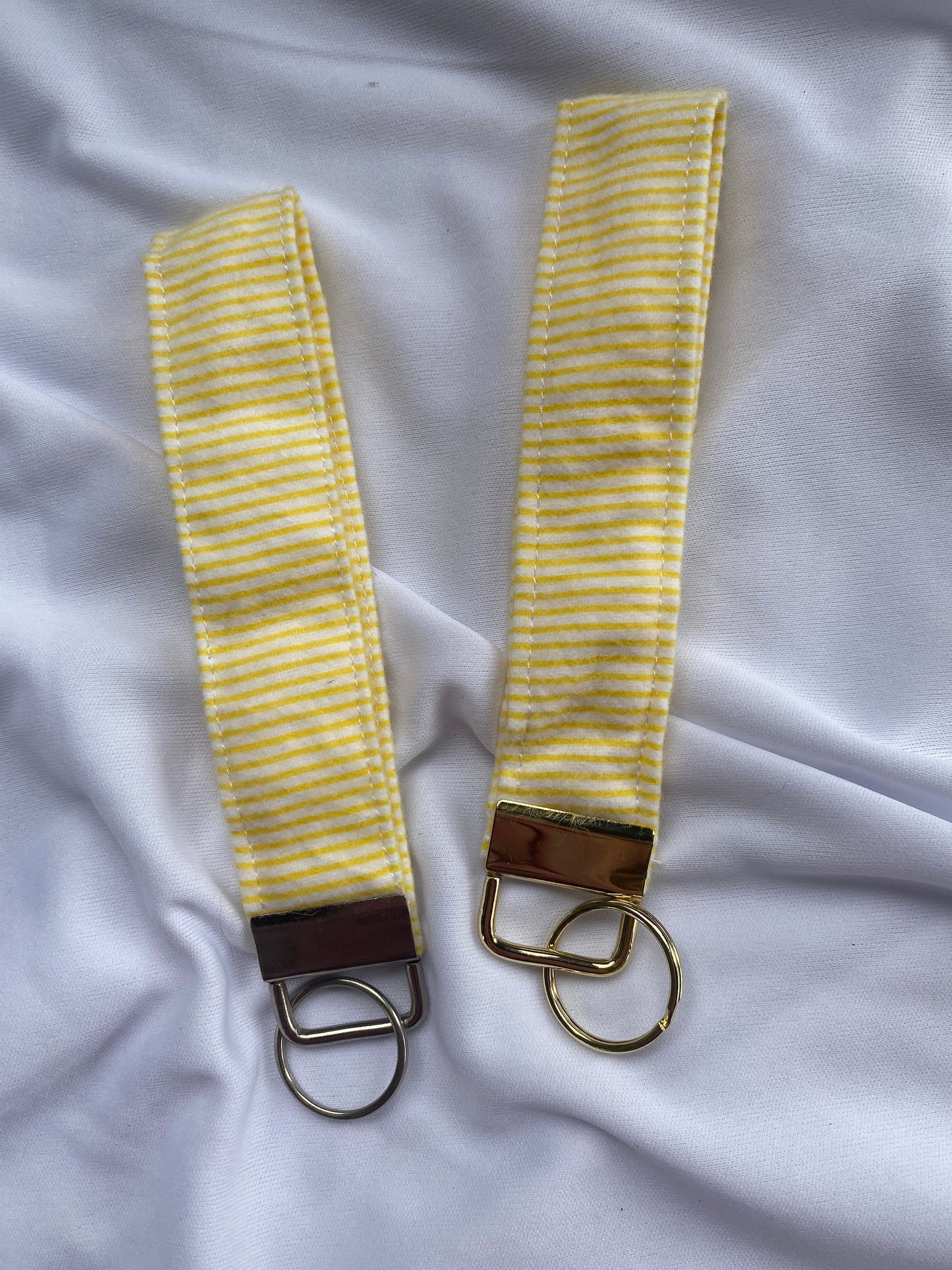 Handmade Yellow & White Striped Keychain / Key Fob / Wristlet Strap ...