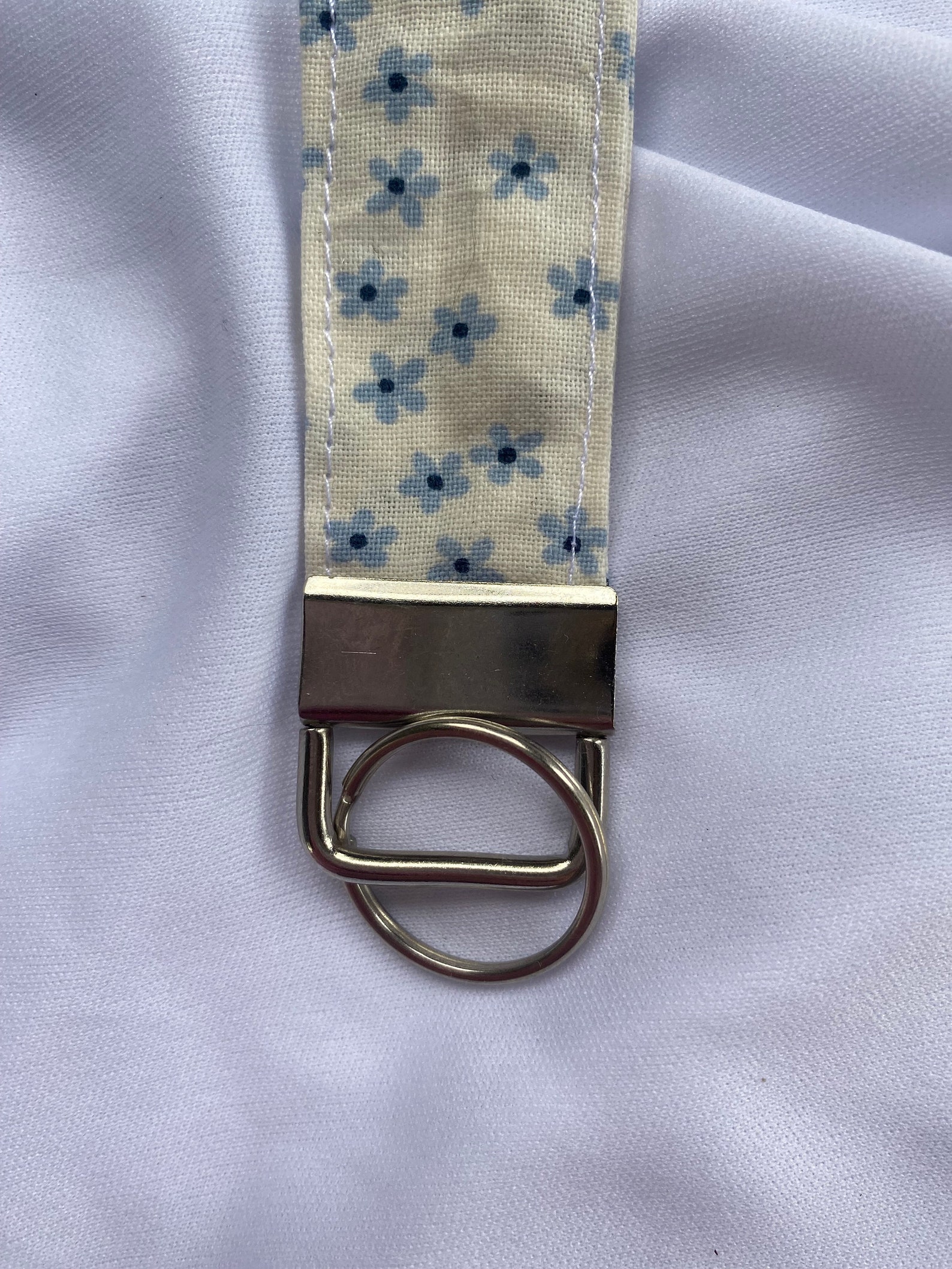Handmade Light Blue & Navy Flowers on Off-white Keychain / Key Fob ...