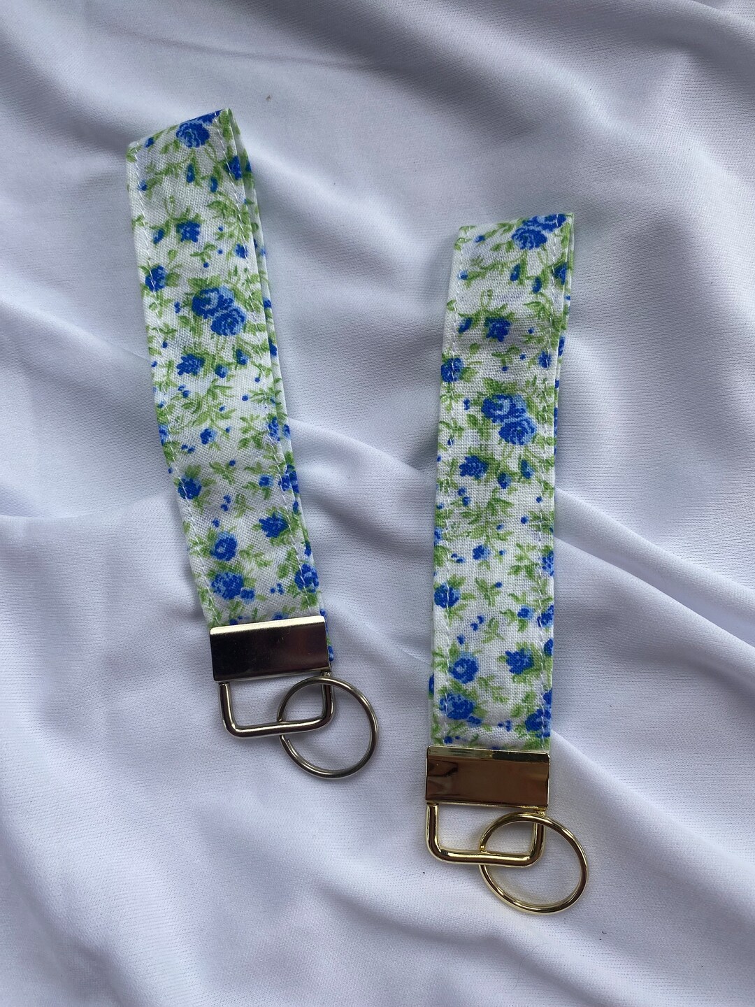 Handmade Coquette Blue Floral Keychain / Key Fob / Wristlet Strap ...