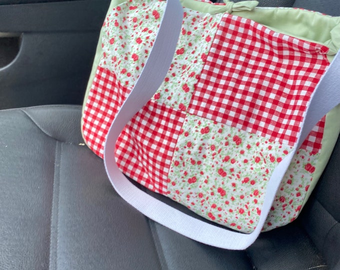 Handmade Red Rose & Gingham Patterned Tote Bag - Etsy