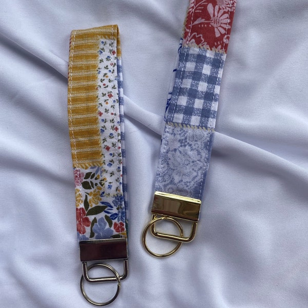 Handmade Light Blue & Navy Flowers on Off-white Keychain / Key Fob ...