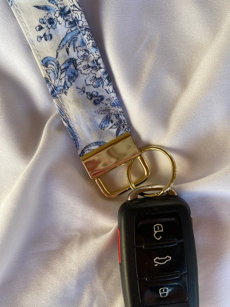 Handmade Antique Blue Print Keychain / Key Fob / Wristlet Strap ...