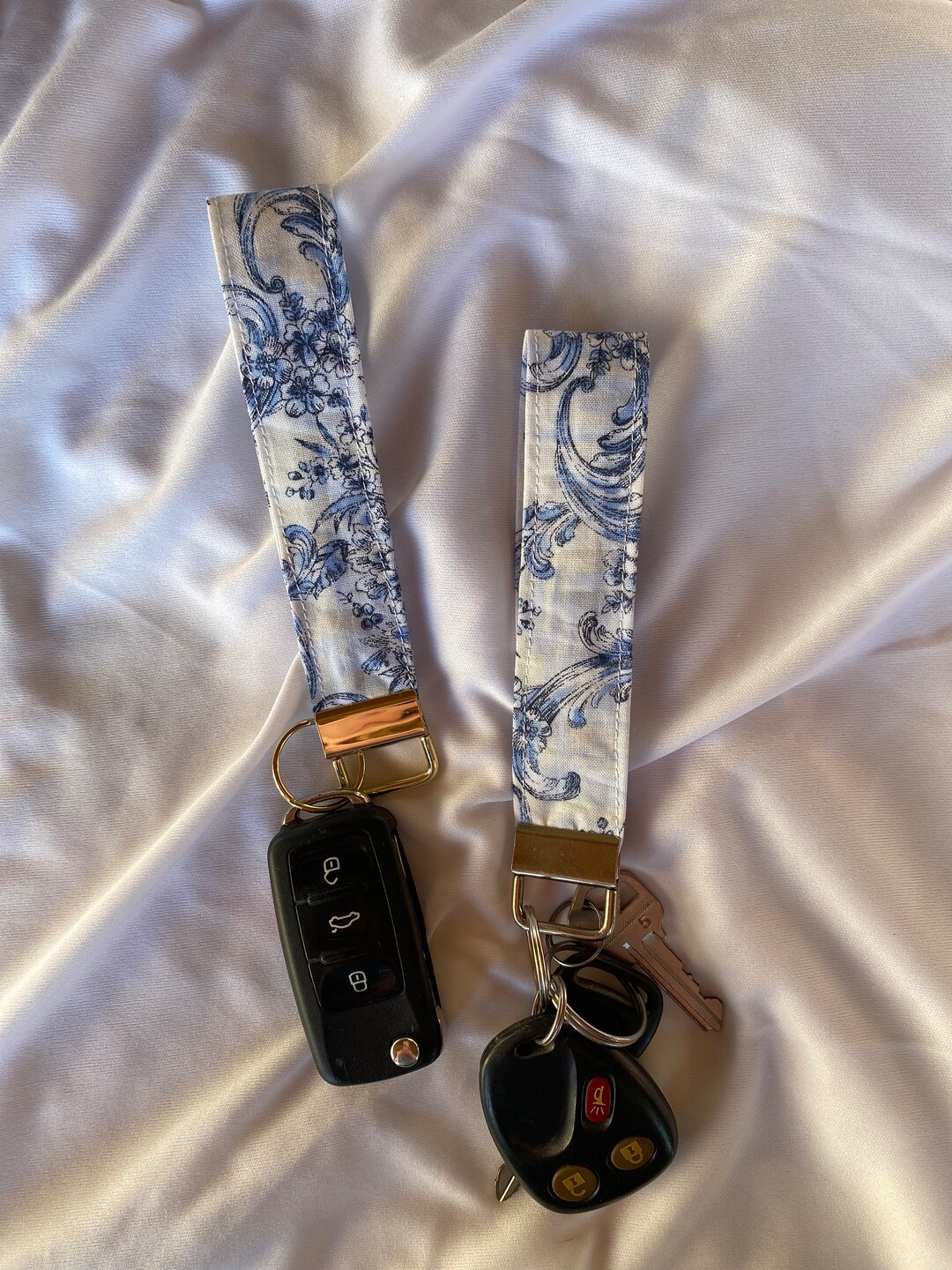 Handmade Antique Blue Print Keychain / Key Fob / Wristlet Strap ...
