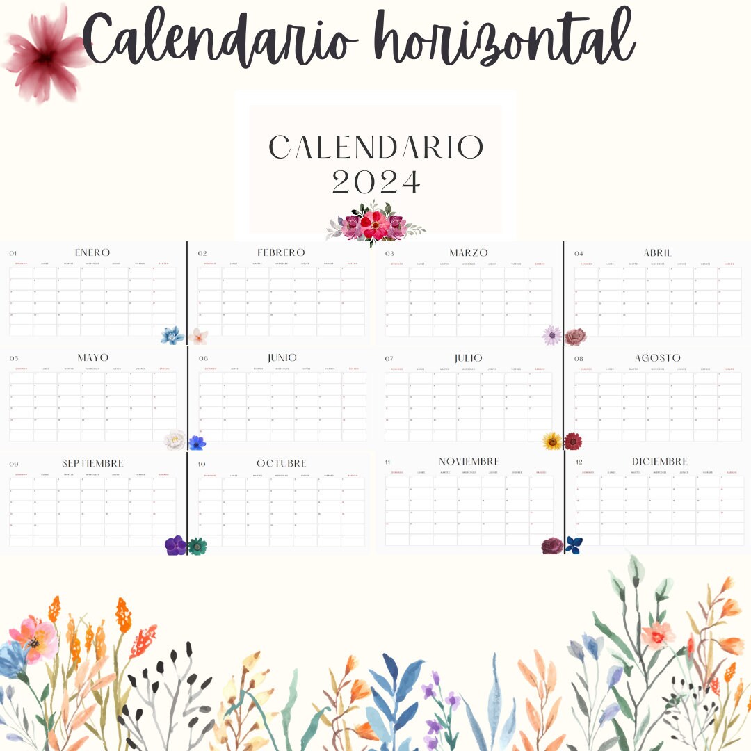 Calendar 2024, Floral Printable Calendar 2024, Calendar 2024, Flowers ...