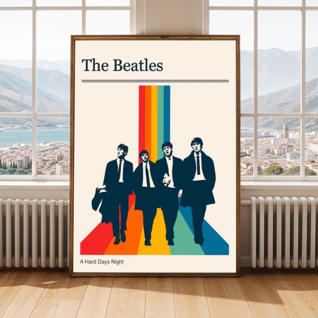 Retro Pop-art Music Poster – Red and Orange Decor | Beatles Silhouette ...