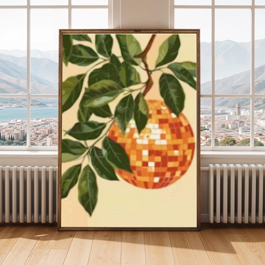 Orange Disco Ball Botanical Print: Modern Gouache Art - Etsy