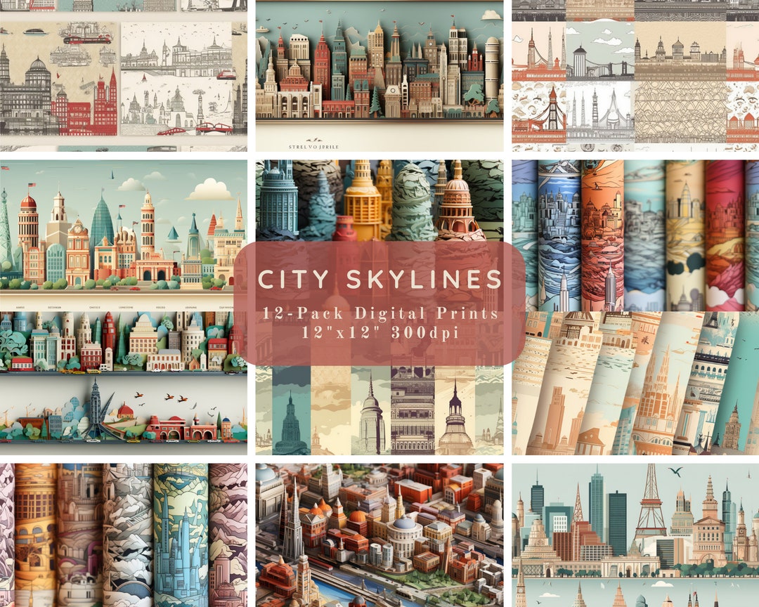 City Skylines 12 Pack City Themed Scrapbook Paper journal Paper ...