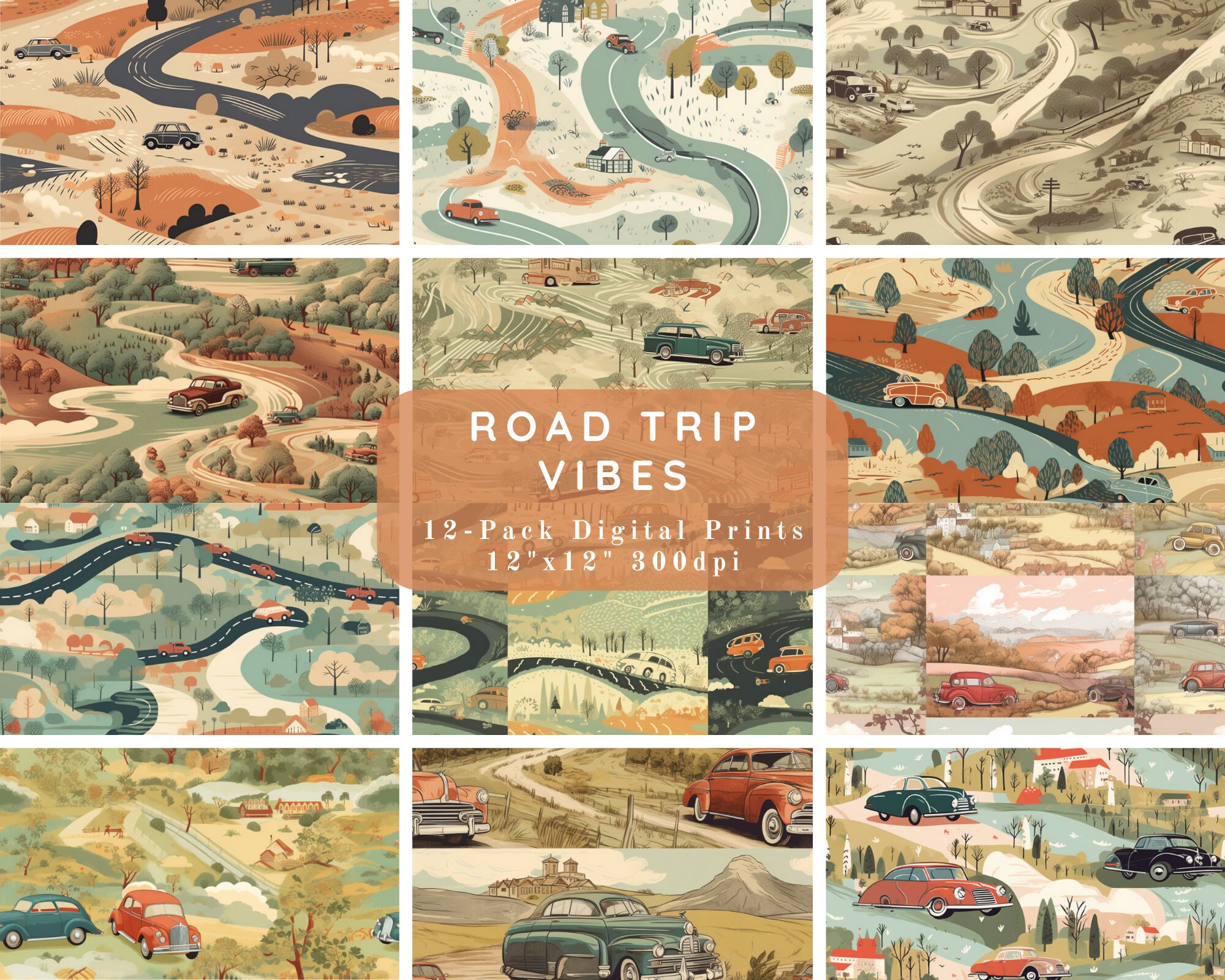 Road Trip Vibes 12 Pack Road Trip Themed Scrapbook Paper journal Paper ...
