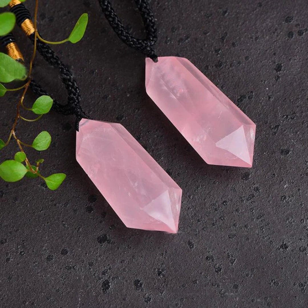 Rose Quartz Pendant Necklace, Natural Rose Quartz Crystal Necklace ...