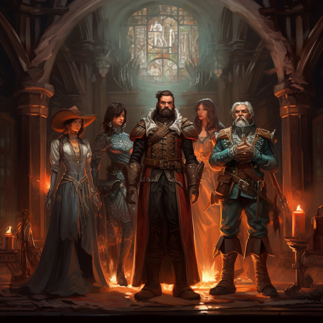 Fantasy Traveling Companions Print - Group of Five Adventurers Art ...