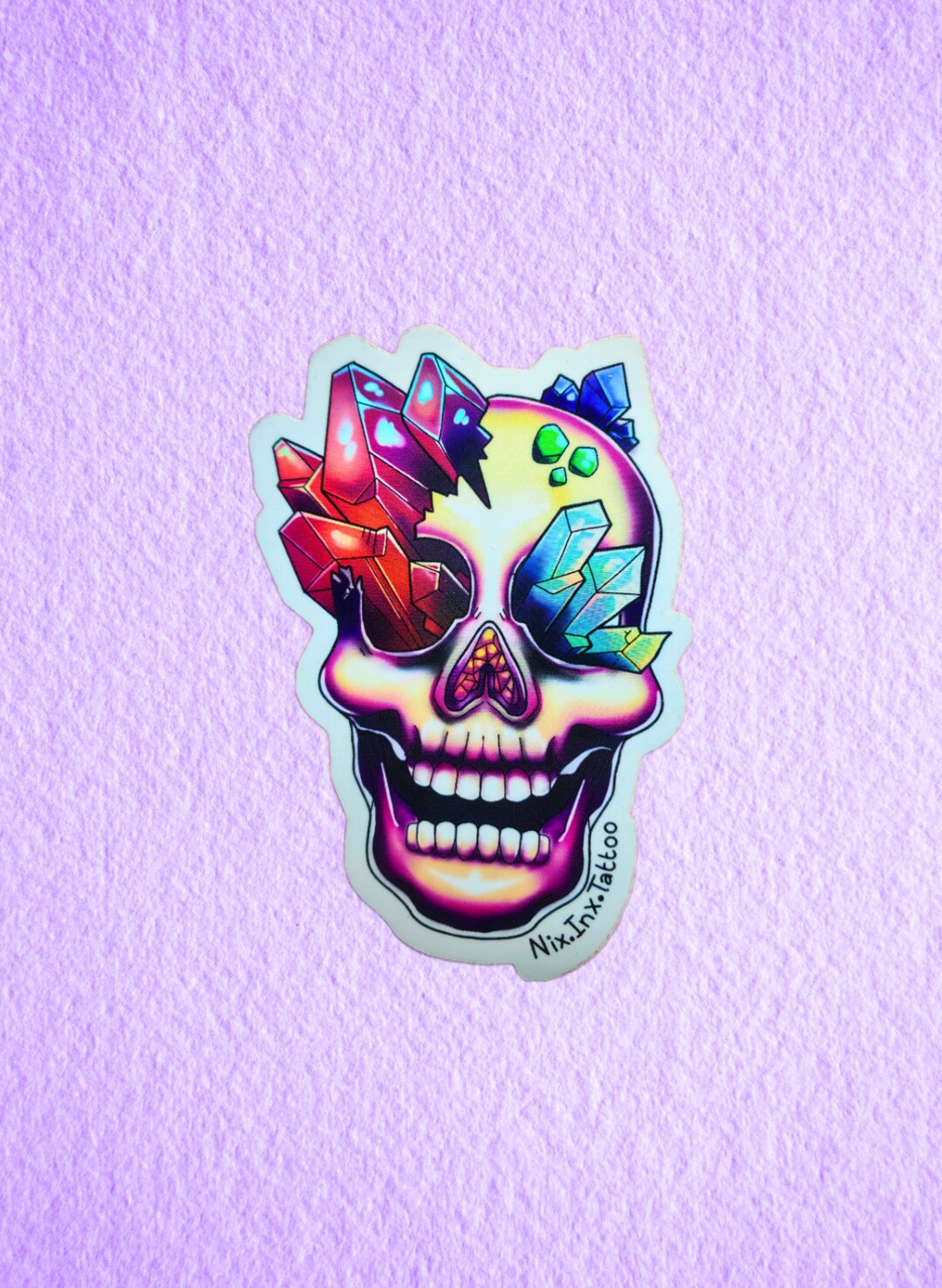 Holographic Human Skull Sticker With Magic Crystal Eyes Holo Halloween ...