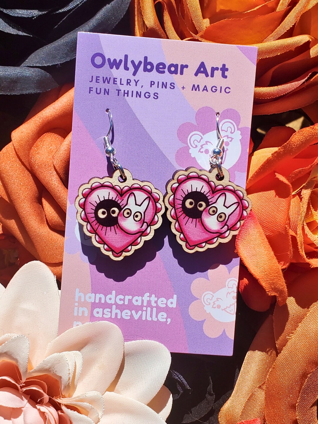 Soot Sprite Heart Earrings - 1” Original Art Maple Wood Charm | Novelty ...