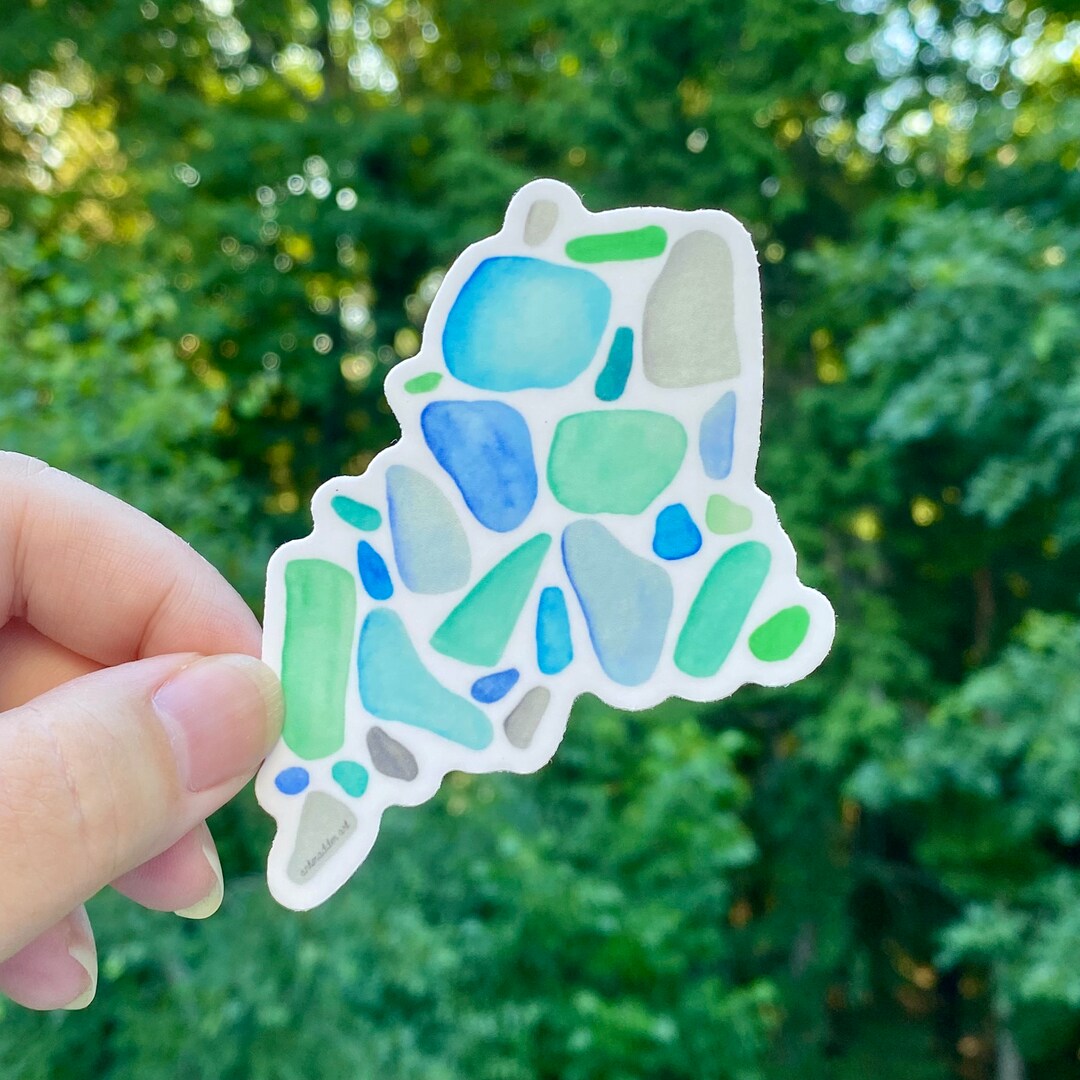 Maine Watercolor Sea Glass Sticker - Etsy
