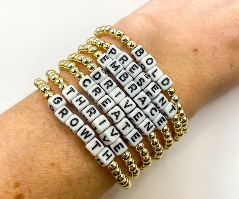 4mm 14k Gold Filled Bead Bracelet | Small Square Letters - Etsy
