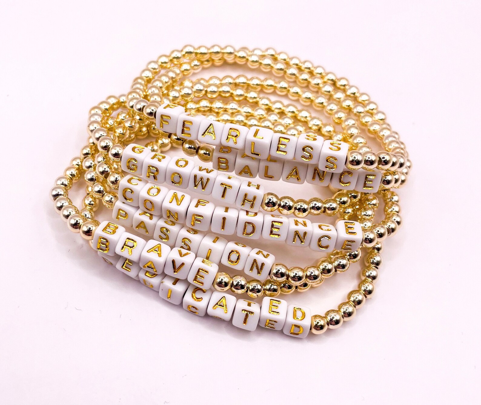 4mm 14k Gold Filled Bead Bracelet | Small Square Letters - Etsy