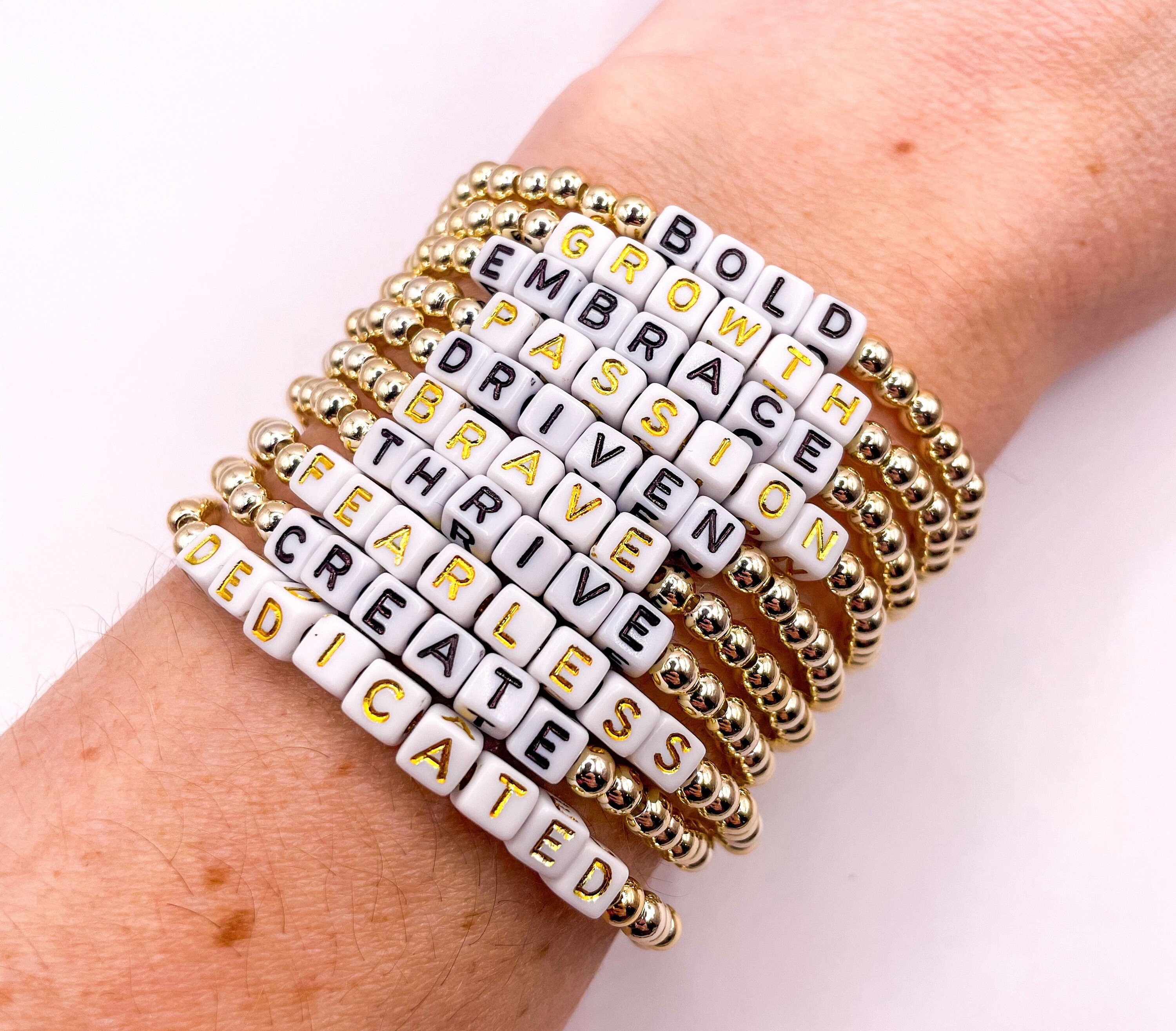 4mm 14k Gold Filled Bead Bracelet | Small Square Letters - Etsy