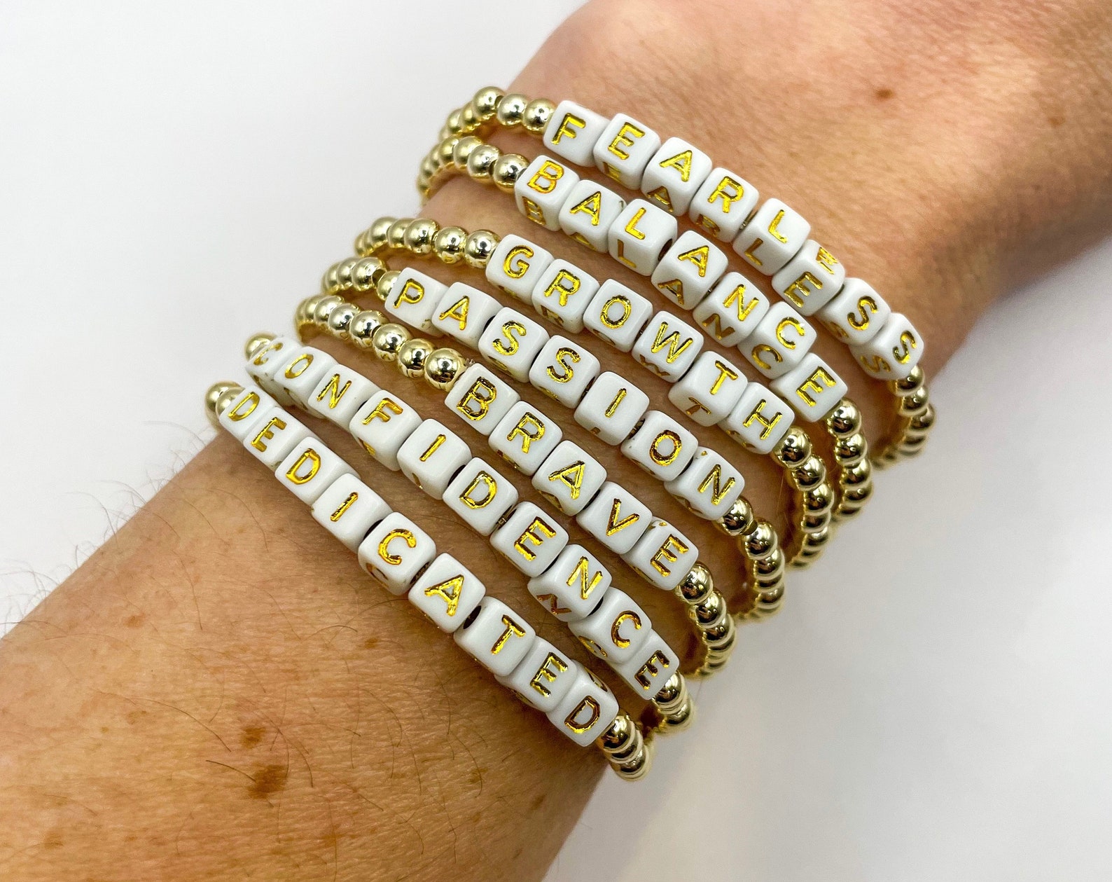 4mm 14k Gold Filled Bead Bracelet | Small Square Letters - Etsy