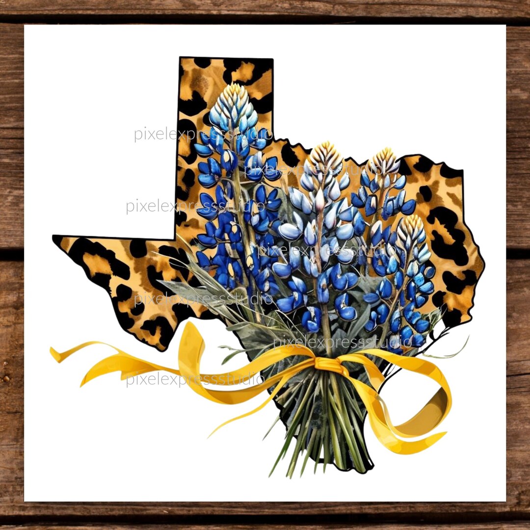 Leopard Print Texas Shape With Bluebonnets Digital PNG Download - Etsy